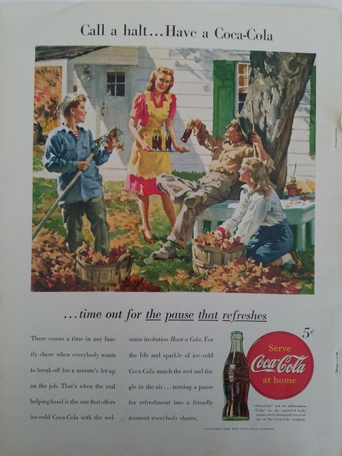 1946 Coca Cola soda at home fall Autumn raking leaves vintage ad | eBay