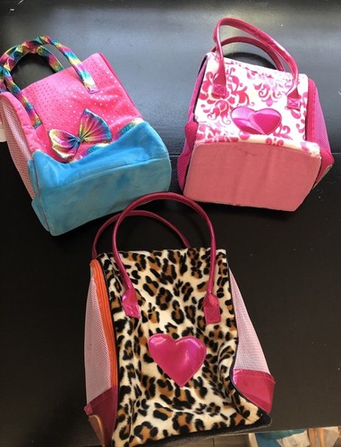 Pucci Pups Dog Cat Pink, Leopard Print Furry Toy Pet Carriers Lot of 3 ...