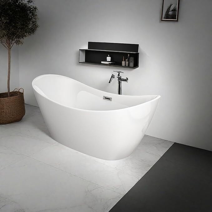 67 inch freestanding soaking tub with smooth curves and gently sloped ...