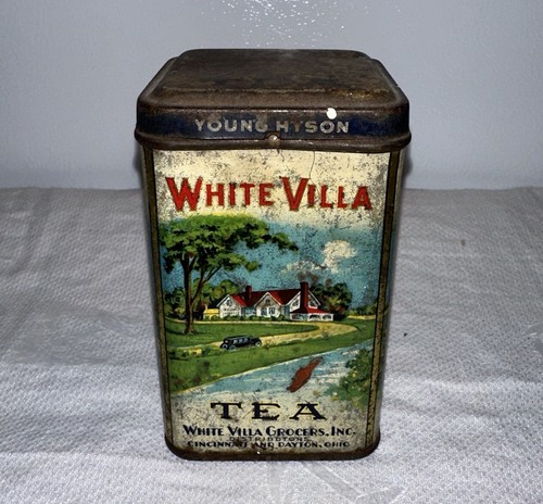 Vintage Rustic White Villa Tea Tin | eBay