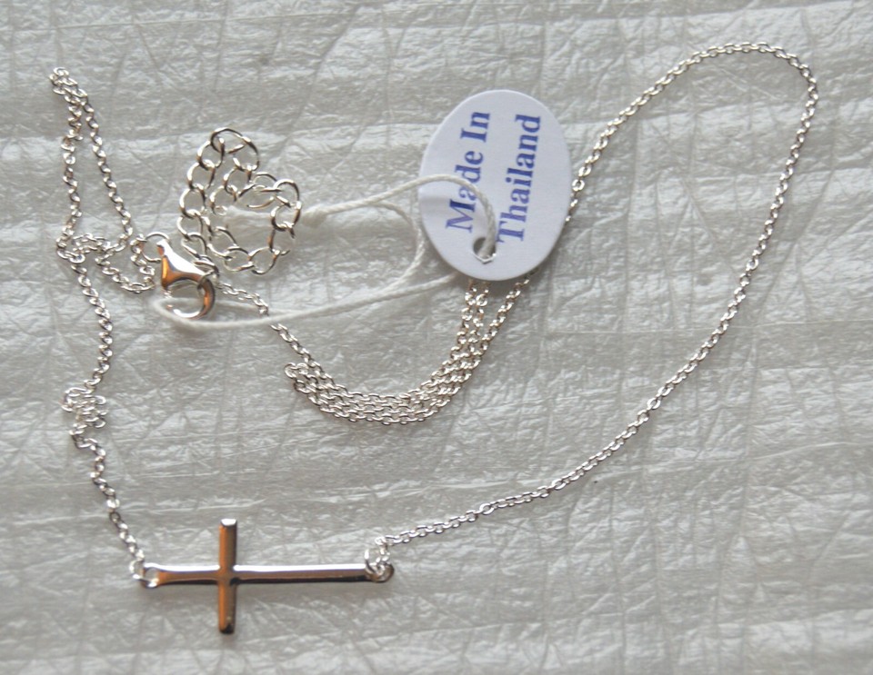 Sterling Silver 925 Off Center Cross Necklace Religious New Jewelry ...