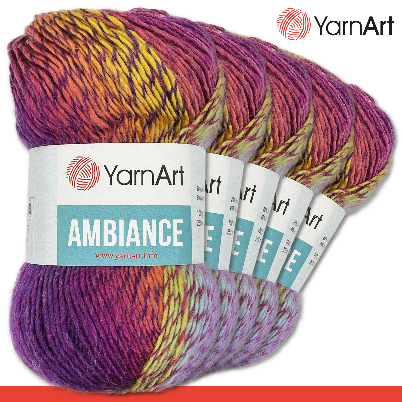 YarnArt 5 x 100 g Ambiance Garn Wolle mit Farbeverlauf Häkeln Stricken ...
