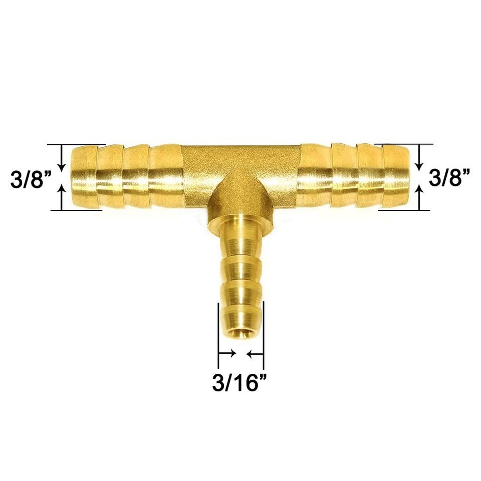 Brass Barb Reducer Tee 3 Way Union Fitting Intersection 3/8x3/16x3/8 Barb OD | eBay