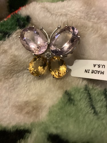 John C Rinker Signed New 14k White Gold Citrine & Diamond Butterfly ...