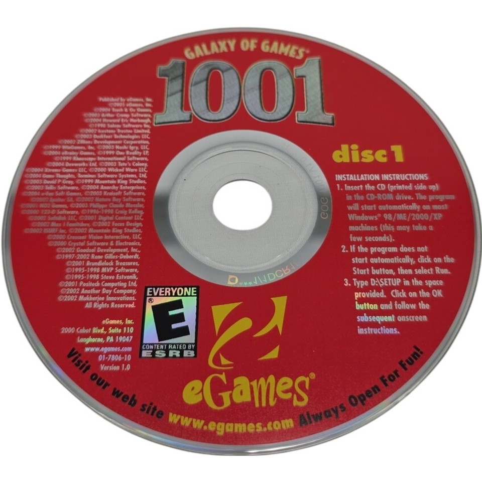 Galaxy of Games 1001 PC CD-ROM 2 Disc Set eGames Compilation Collection ...