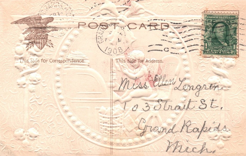 To My Valentine Embossed Little Cupid Letter Writing Ribbo Antique ...