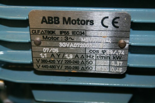 ABB M2VA71B-4 .45 kw 220/440 vac 3 phase Electric Motor - 3GVA072002 ...