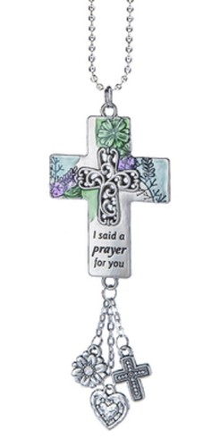 Ganz CROSS Car Charm Ornament "I Said A Prayer For You" w/Flower Heart ...