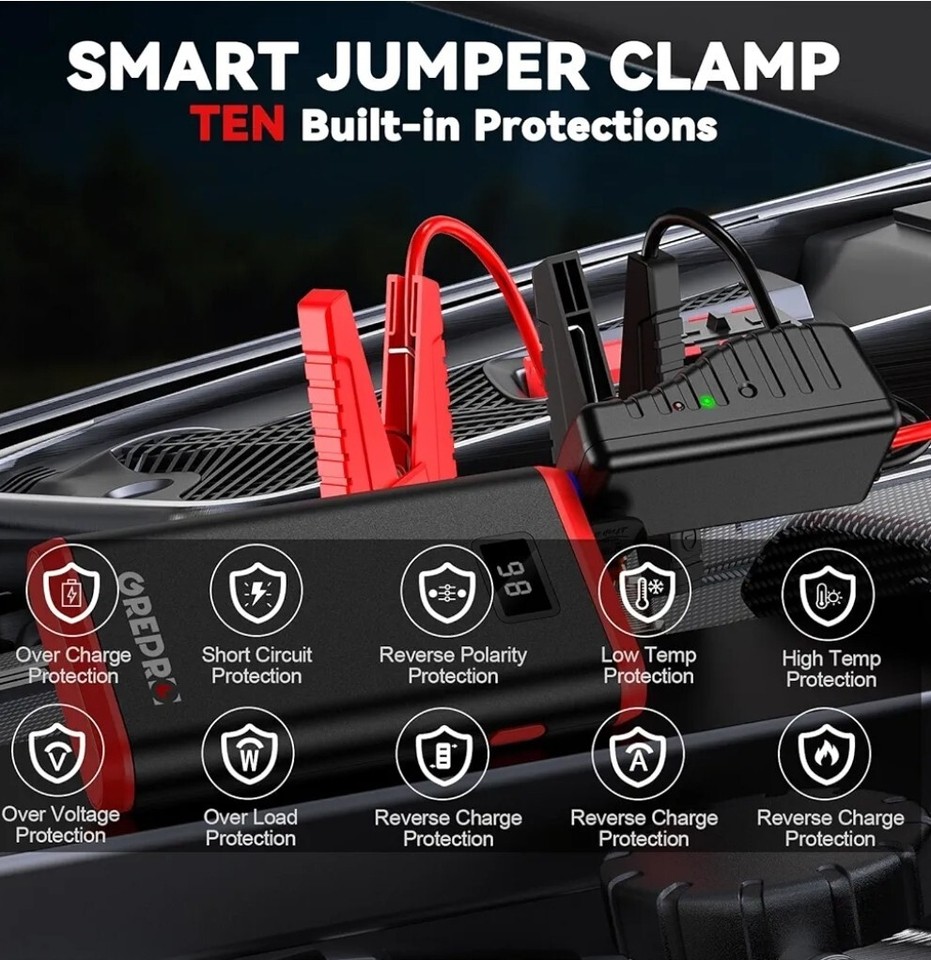 GREPRO Jump Starter Power Pack (up to 6.5L Gas, 4.0L Diesel), Car ...