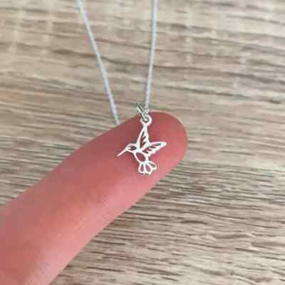 Hummingbird Pendant Necklace Sterling Silver Tiny Charm Women Lucky ...