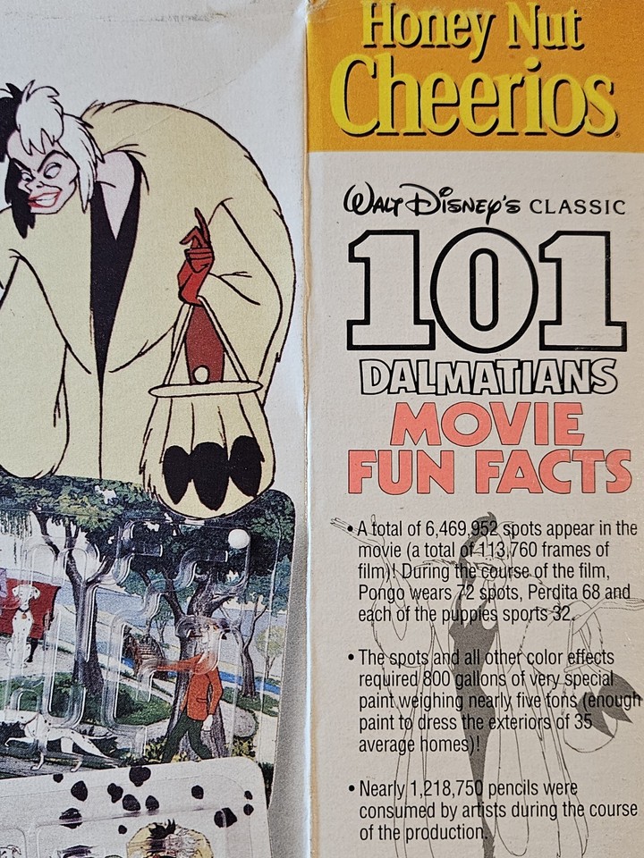 1991 Honey Nut Cheerios Empty Cereal Box Flat 101 Dalmatians Maze Game ...