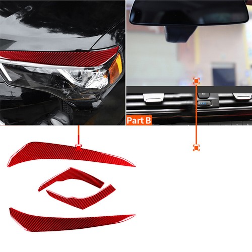 4x Red Carbon fiber Headlight Eyebrow Eyelid Sticker Trim For Toyota ...