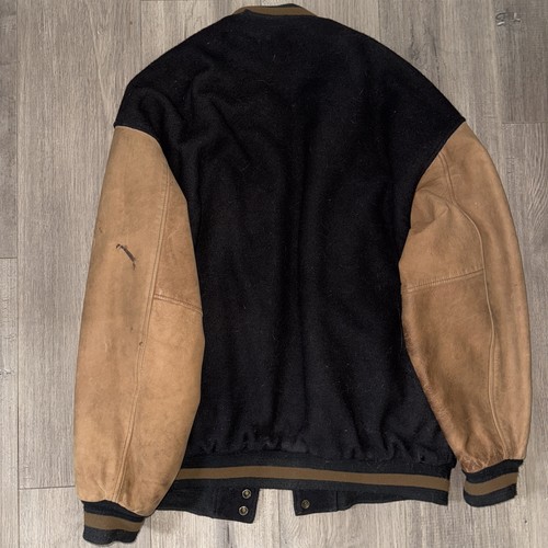 Vintage 90s ESPN Letterman Varsity Jacket Wool Leather Black Size XL | eBay