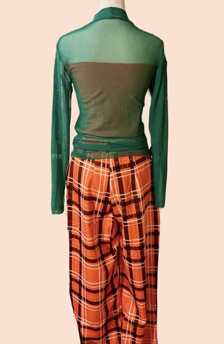 FHQ Collection - Orange & Black Plaid Palazzo Wide-Leg Trouser Pants ...