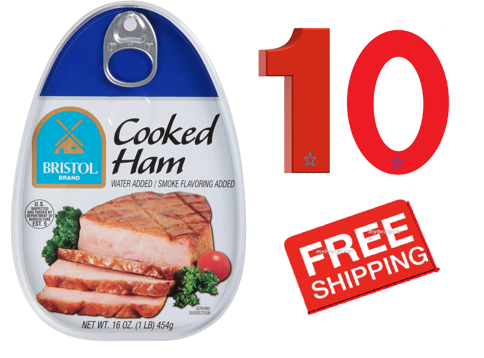 10 Bristol Cooked Ham 16oz EXP * 2027 Fully Cooked Canned Meat Ready to ...