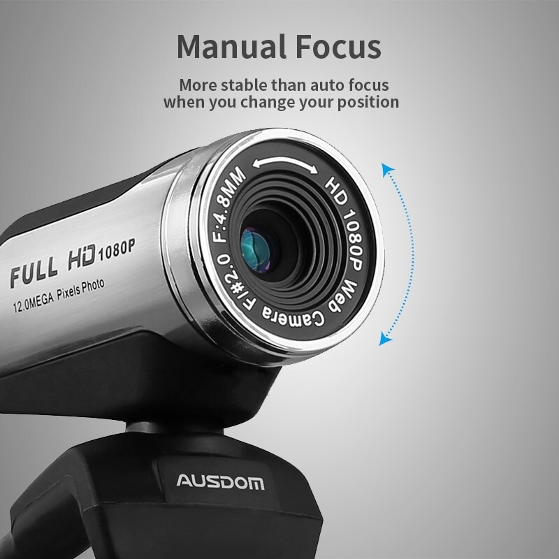 AUSDOM Webcam, Full HD 1080P Wide Angle View, AW615, noise cancelling ...