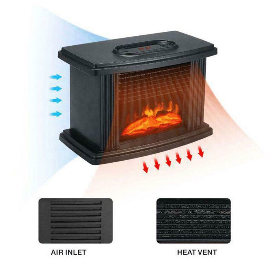 Small Electric Fireplace Standing Space Heater Stove 3D Flame Log ...