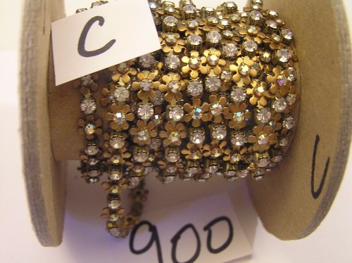Foot Vtg RARE 6mm Flower Rhinestone Swarovski Crystal Brass Chain Craft ...