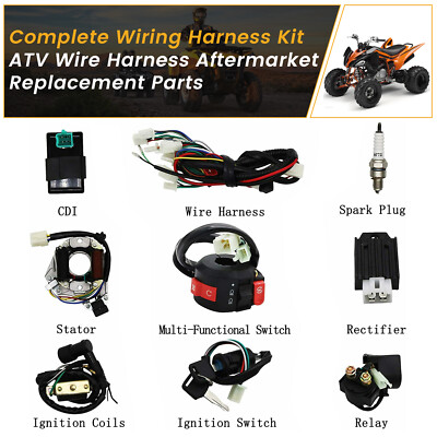 Complete Wiring Harness Kit ATV Wire Harness Aftermarket for 50cc 70cc ...