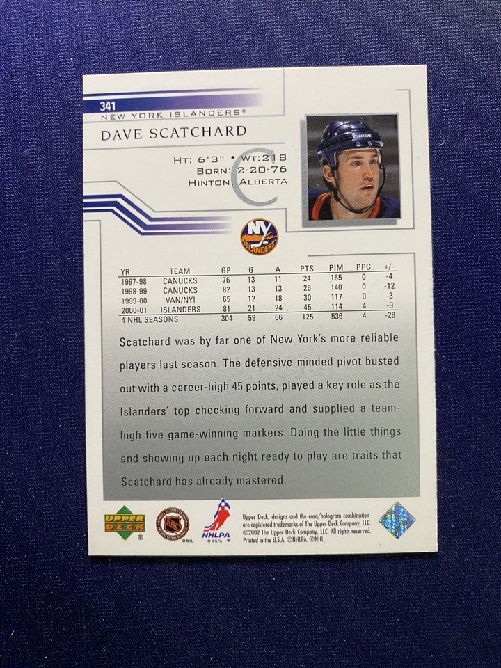 2001-02 Upper Deck Hockey #341 Dave Scatchard Autograph New York ...