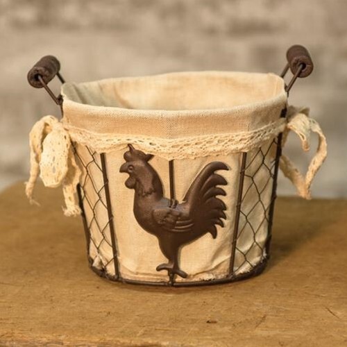 New Primitive Farmhouse Rooster CHICKEN WIRE EGG BASKET With Wood ...