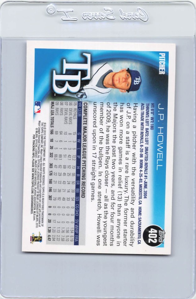 2010 Topps #402 J.P. Howell Rays Signed Auto *J3358 | eBay