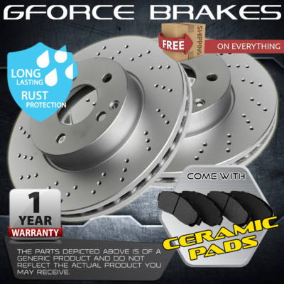 Front 2 Cross Drill Rotors & 4 Ceramic Pads for 2003-2004 Land Rover ...