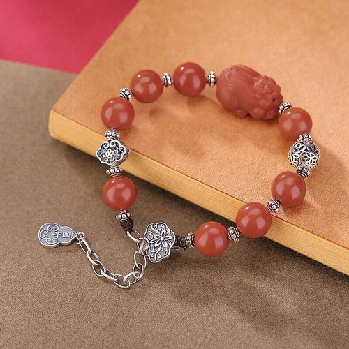 Natural Red Agate Pixiu Women's Bracelet 10mm Bead 925 Silver Charm Fit ...