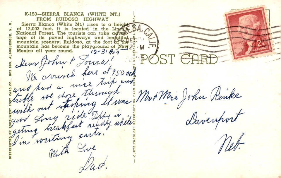 Sierra Blanca, Ruidoso Highway, New Mexico, 1955 Postcard | eBay