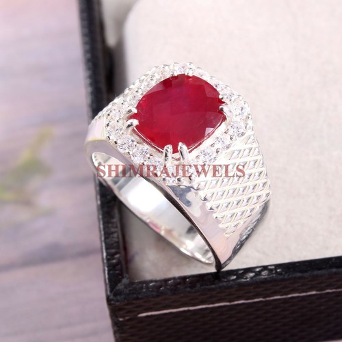 Naturel Pierre Précieuse Rubis Avec 925 Bague en Argent pour Homme #157 ...