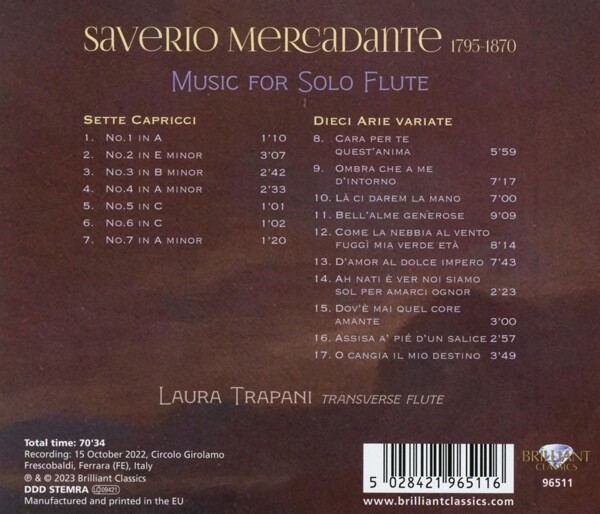 MERCADANTE:MUSIC FOR SOLO FLUTE - TRAPANI,LAURA CD NEW+ MERCADANTE ...