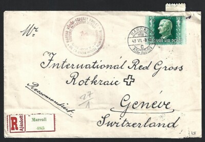 Hungary WW2 1944 MARCALI registered censor cover with Red Cross cachet ...