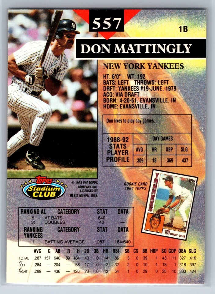 1993 Topps Stadium Club Don Mattingly New York Yankees #557 | eBay