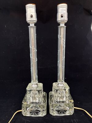 Vintage Pair of Schiller Bros. Art Deco Etched Clear Glass Boudoir ...