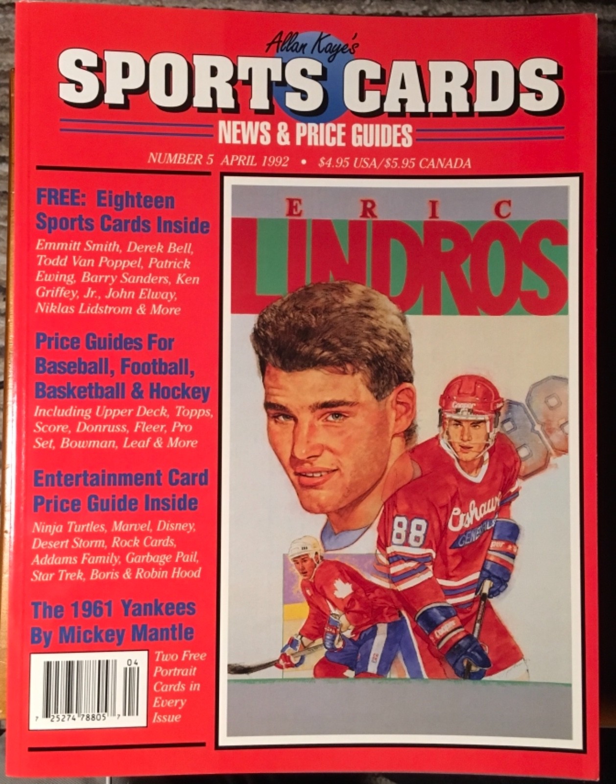 Allan Kaye's Sports Cards Magazine Apr 1992 Lindros w Mint Cards B ...