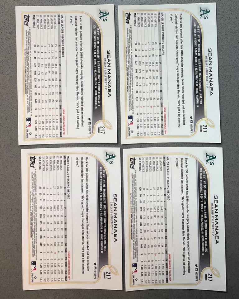 Sean Manaea (4) Lot 2022 Topps Chrome Baseball MLB #217 Base Card ...
