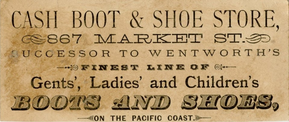 SAN FRANCISCO TRADECARD - WHOA! EMMA! CASH BOOT & SHOE STORE, 867 ...