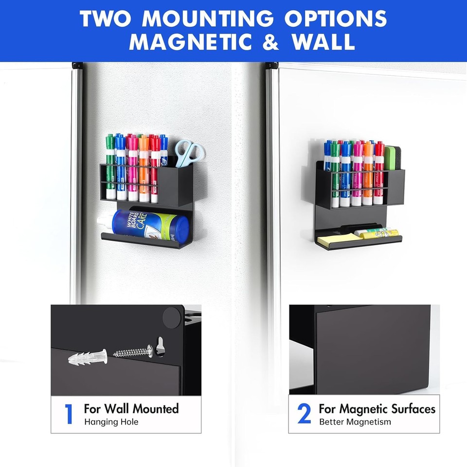 Black Magnetic Dry Erase Marker Holder for Whiteboard, Acrylic Magnet ...