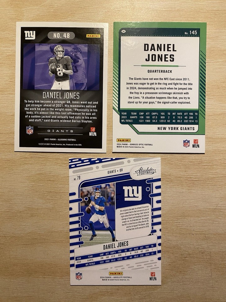 (Lot of 3) Daniel Jones Football Cards Optic Absolute Illusions | eBay