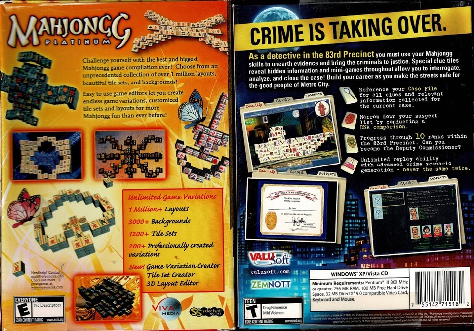 Mahjongg Platinum Deluxe Edition & Mahjongg Investigations Suspicion Pc ...