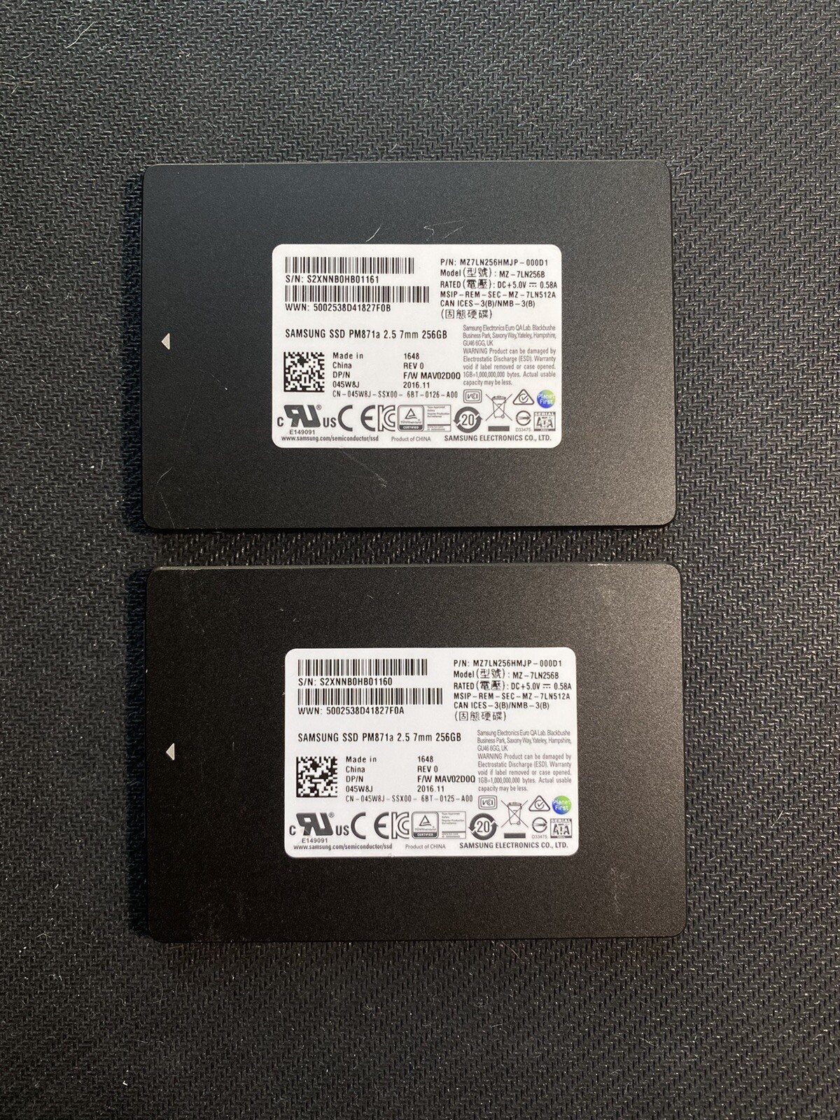 Two (2) SAMSUNG MZ-7LN256A/PM871a 256GB 2.5 Solid State Drives - Tested ...