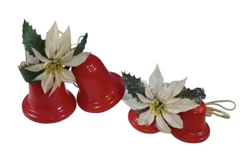 Christmas Floral Red Bell Lights Set Of 4 Vintage Collectible Festive ...