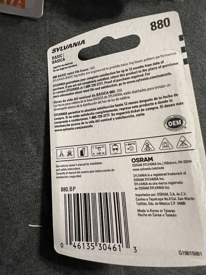 Sylvania 880 Standard Halogen Headlight Bulb H27W/1 12.8V Lamp Bulb ...