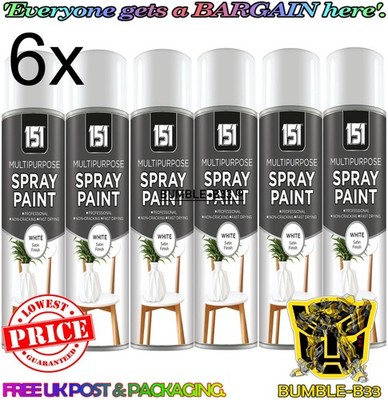 6 x White Satin Spray Paint Multi-Purpose usage Wood Metal Plastic ...