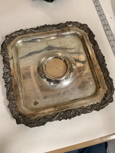 Vintage Sheffield Reproduction 13.5”x13.5” Large Silver Plate Serving ...