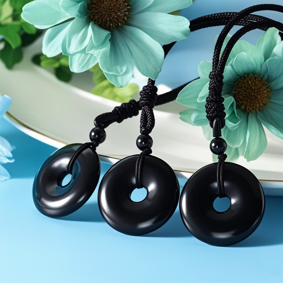 Natural Black Obsidian Circle Donut Pendant Healing Reiki Amulet Unisex ...