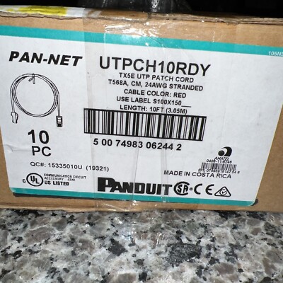 Box Of 10 Panduit Pan-net UTPCH10RDY Red 10ft Patch Cables | eBay