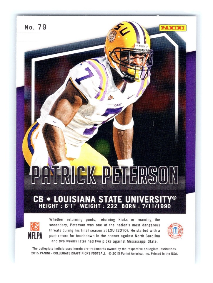2015 Prizm Collegiate Draft Picks Football #79 Patrick Peterson LSU ...