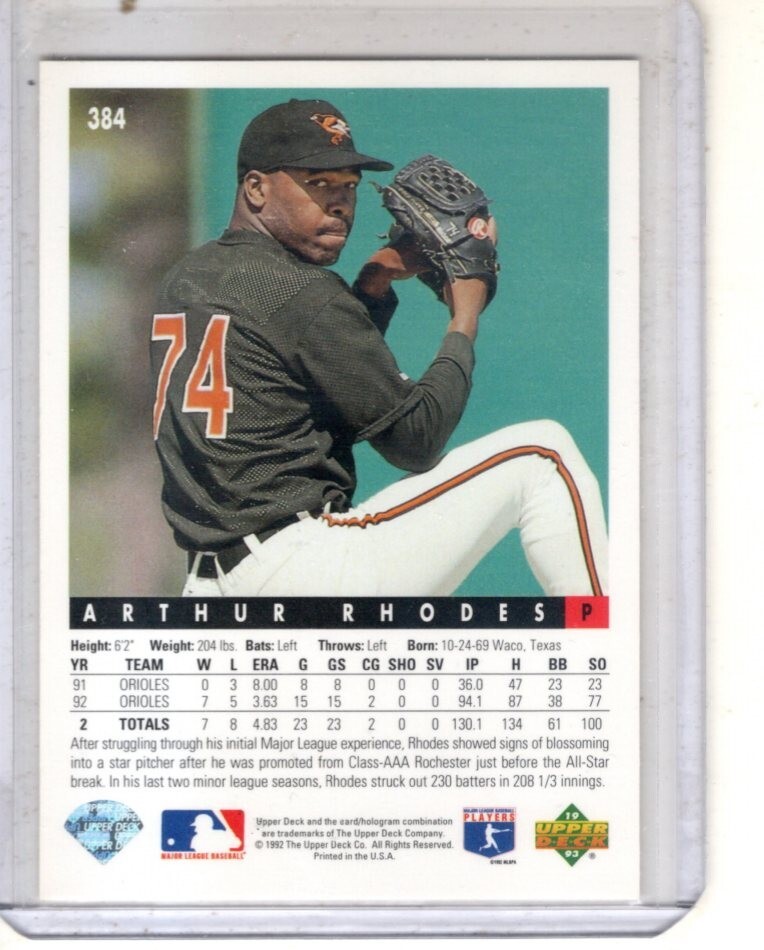 1993 Upper Deck - #384 Arthur Rhodes Baltimore Orioles baseball card | eBay