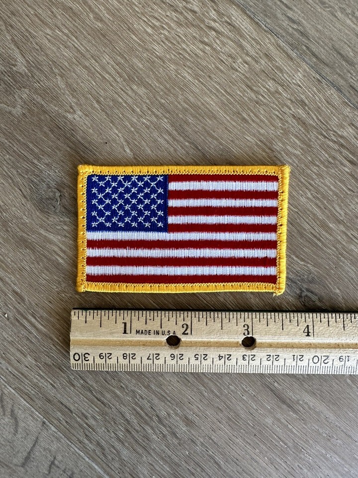 American Flag Patch With Gold Border Left Hand Flag Patch | eBay